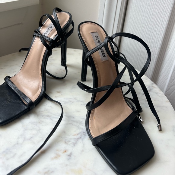 Steve Madden | Shoes | Steve Madden Black Strappy Heels Square Toe ...